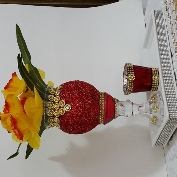Accents | New Handmade Red Gold Crystal Candleholder | Poshmark